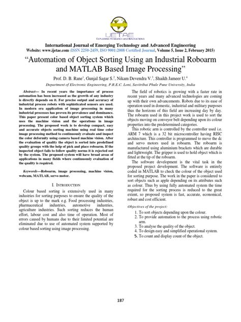 Object Sorting With Image Processing Pdf Rgb Color Model Automation