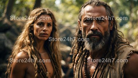 Tribal Couple In Primal Forest Ai Image For Sale