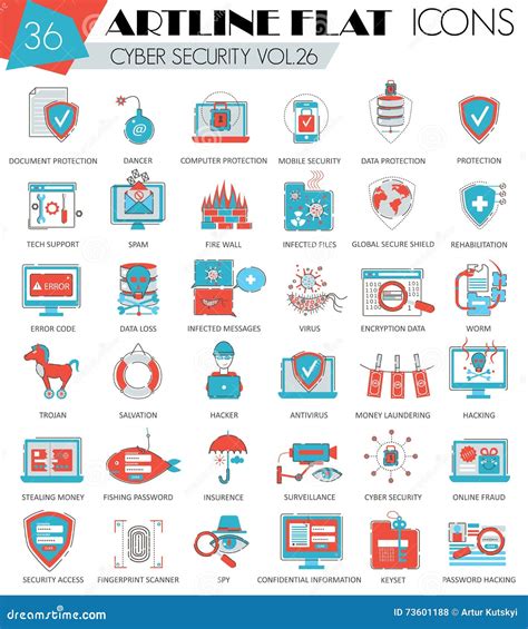 Vector Cyber Security Ultra Modern Outline Artline Flat Line Icons For