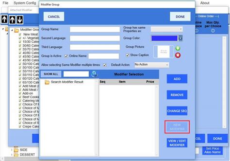 new edit modifier group in menu set up screen 4soft pos