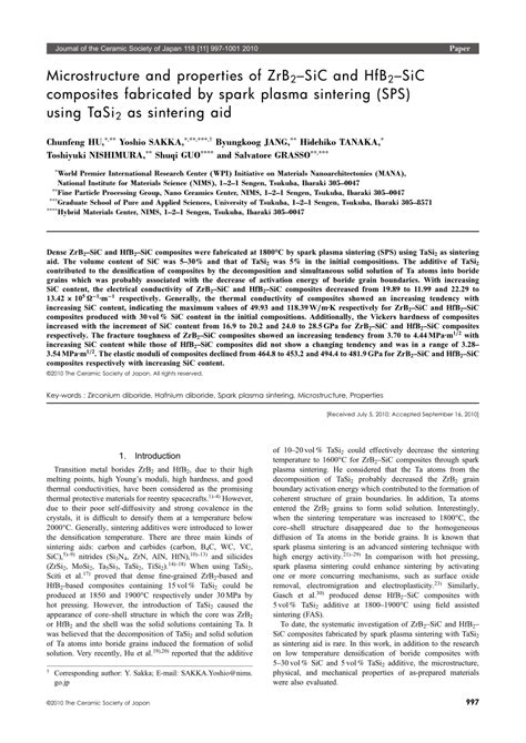 Pdf Microstructure And Properties Of Zrb2 Sic And Hfb2 Sic Composites Fabricated By Spark