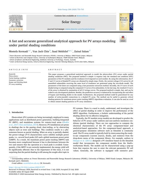 Pdf A Fast And Accurate Generalized Analytical Approach For Pv Arrays Modeling Under Partial