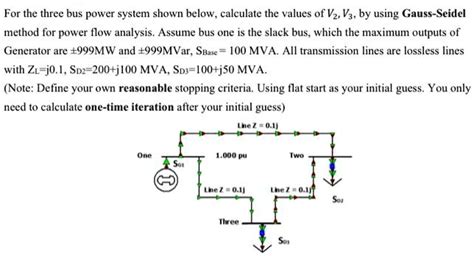 For The Three Bus Power System Shown Below Calculate The Values Of V2 V3 By Using Gauss