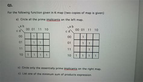 solved q1 for the following function given in k map two