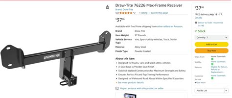 Amazon Price Error Draw Tite 76226 Max Frame Receiver