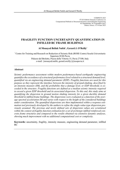 PDF Fragility Function Uncertainty Quantification In Infilled RC Frame Buildings