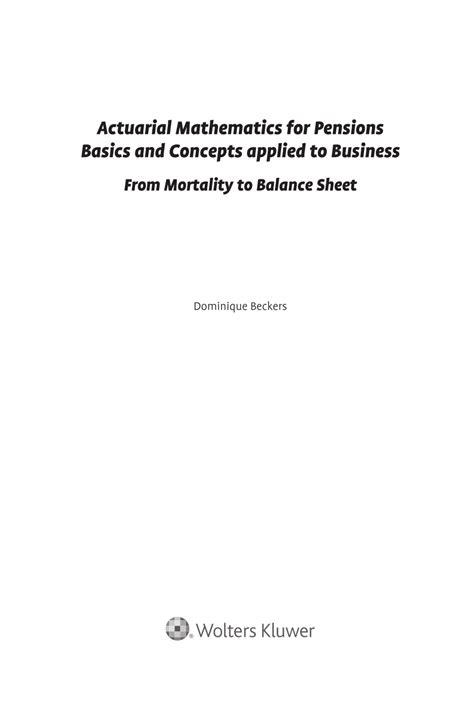Pdf Actuarial Mathematics For Pensions Basics And Concepts Applied