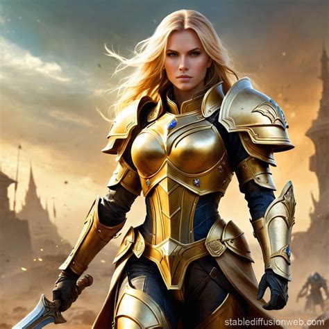 Female Warhammer 40k Custodian In Golden Armor Stable Diffusion Online