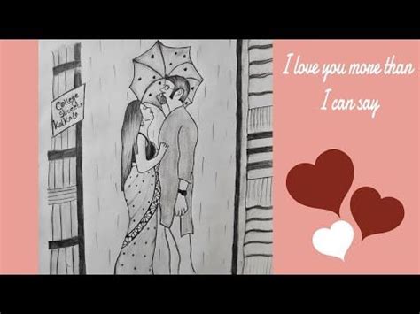 Romantic Couple Drawing With Pencil Sketch How To Draw A Couple In Rain With Umbrella