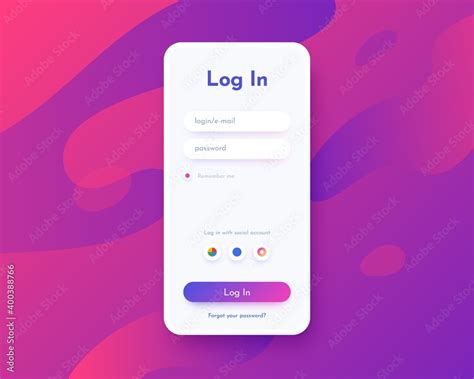 Log In Screen Mobile Application Interface Registration Form With