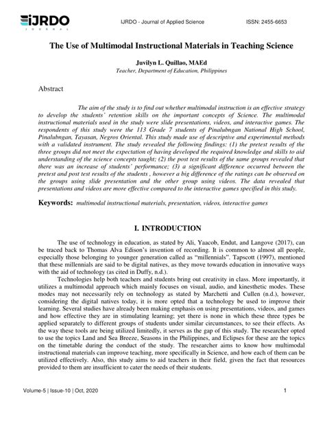 Pdf The Use Of Multimodal Instructional Materials In Teaching Science