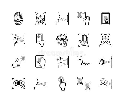 Recognition Biometric Icons System Set Fingerprint Palm Identification