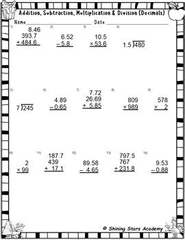 Multiple Digits Mix Hard Prob Add Subt Mult Div Incl Decimals Worksheet
