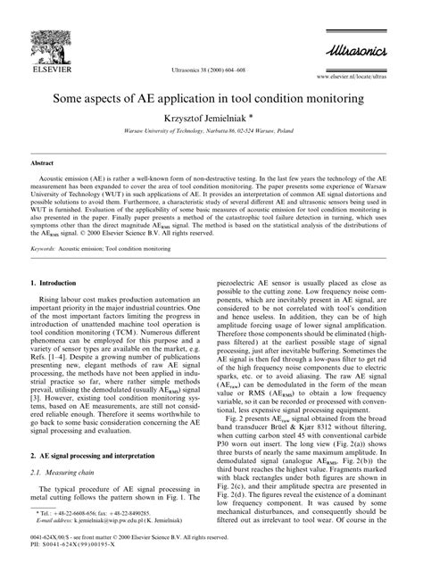 PDF Some Aspects Of AE Application In Tool Condition Monitoring
