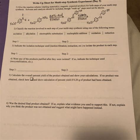 solved write up sheet for multi step synthesis experiment