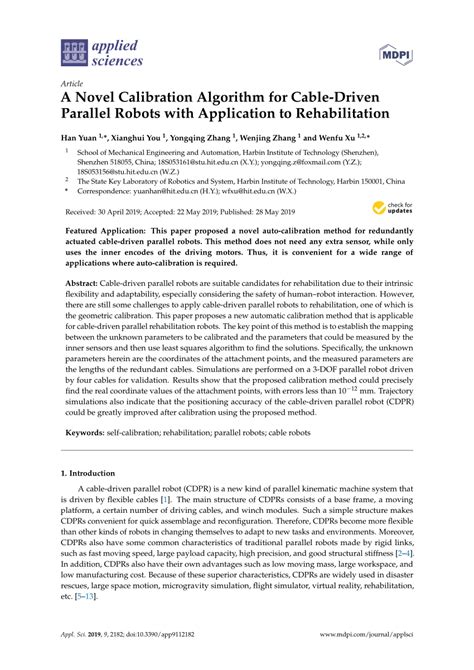 Pdf A Novel Calibration Algorithm For Cable Driven Parallel Robots