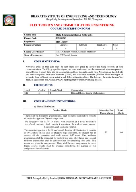 DCN Course Desc R Lecture Notes BHARAT INSTITUTE OF ENGINEERING AND TECHNOLOGY Studocu