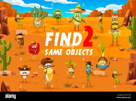 Find Two Same Cartoon Cowboy Sheriff Indian And Bandit Vegetable