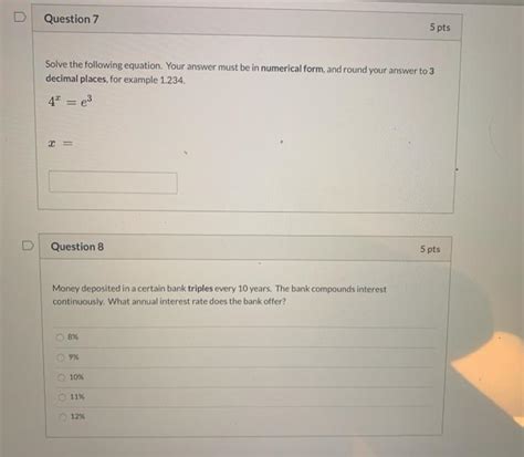 solved d question 7 5 pts solve the following equation your