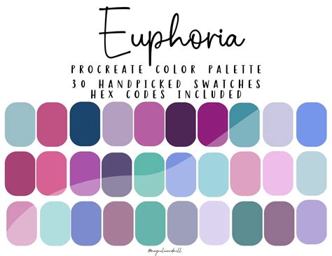 Euphoria Procreate Color Palette Canva Color Palette Illustrator Color Palette HEX Codes