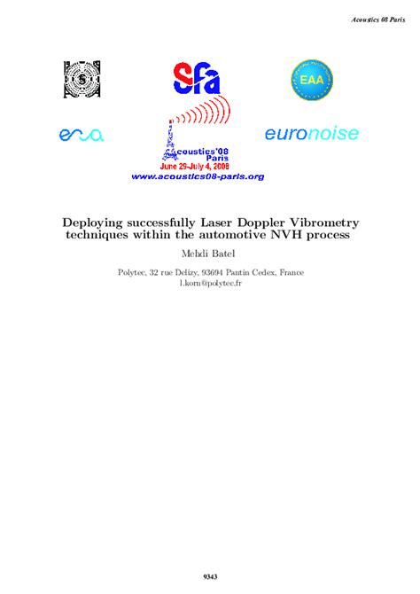 Pdf Deploying Successfully Laser Doppler Vibrometry Techniques Within The Automotive Nvh