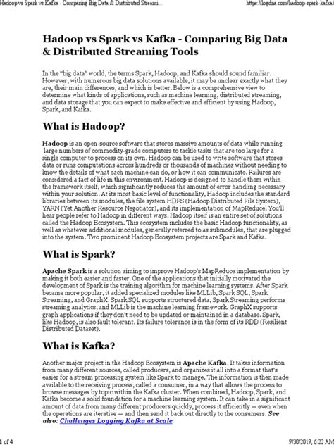 hadoop vs spark vs kafka comparing big data and distributed streaming