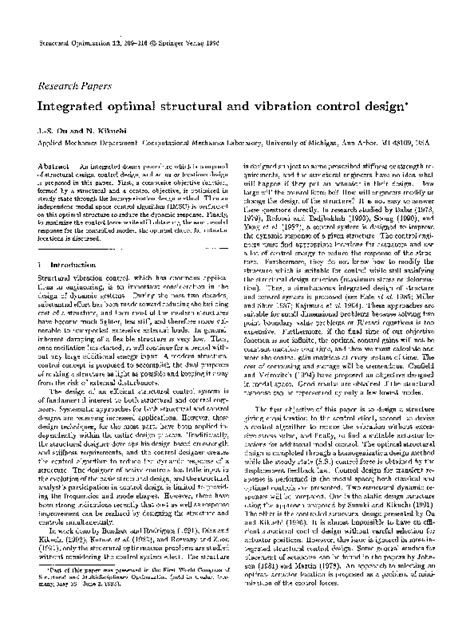 Pdf Integrated Optimal Structural And Vibration Control Design
