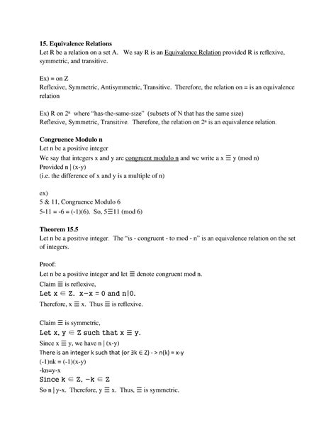 Discrete Structures Section 15 Equivalence Relations Let R Be A