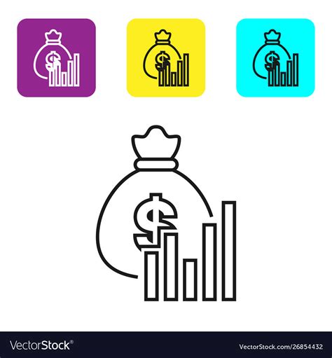 Black Line Money Bag And Diagram Graph Icon Vector Image