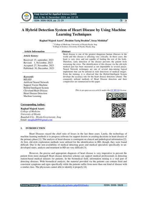 Pdf A Hybrid Detection System Of Heart Disease By Using Machine