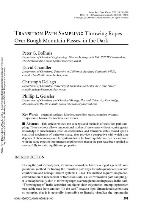 PDF Transition Path Sampling Throwing Ropes Over Rough Mountain Passes In The Dark