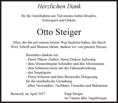 Traueranzeigen Von Otto Steiger Trauer Merkur De