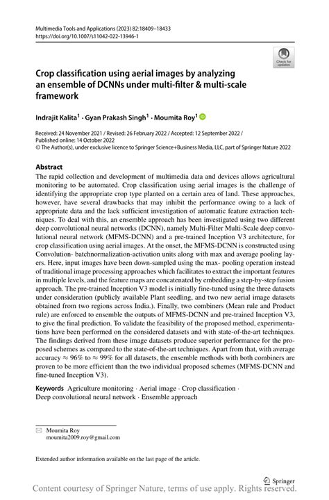 Crop Classification Using Aerial Images By Analyzing An Ensemble Of