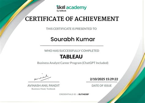 tableau certification businessanalyst dataanalytics ai
