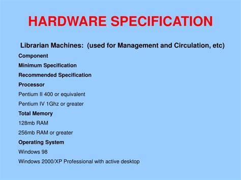 PPT HARDWARE SPECIFICATION PowerPoint Presentation Free Download ID 3383925