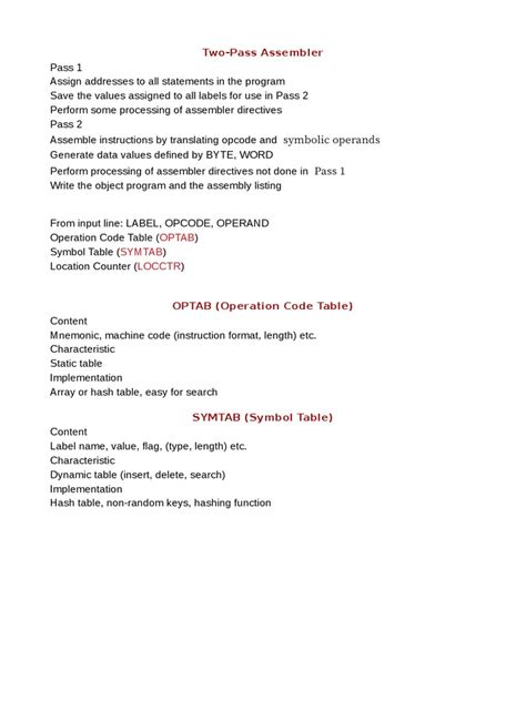 Two Pass Assembler Optab Symtab Locctr Pdf Assembly Language Computer Hardware