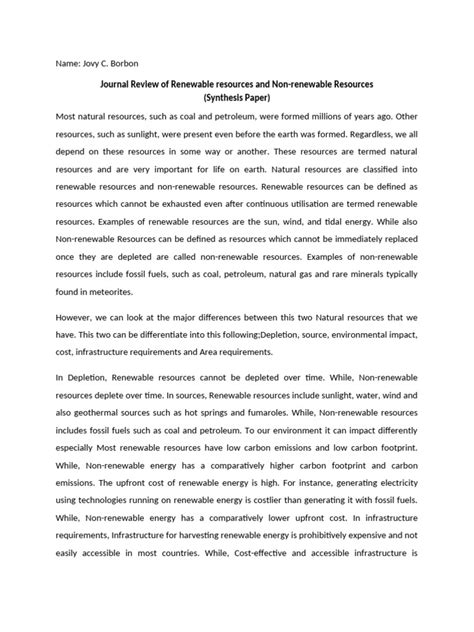 Synthesis Paper Pdf Renewable Energy Renewable Resources