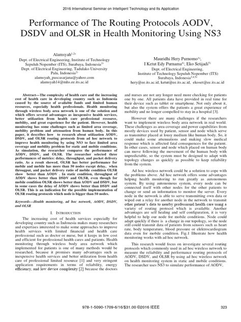 Conference Paper 1 Performance Of The Routing Protocols Aodv Dsdv And Olsr