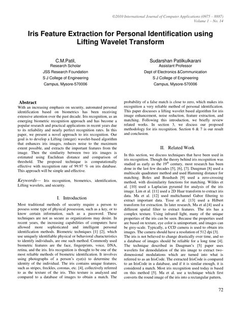 Pdf Iris Feature Extraction For Personal Identification Using Lifting