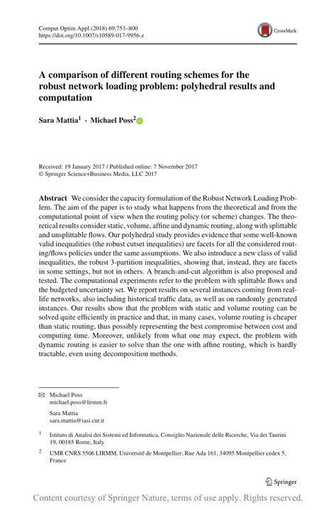 A Comparison Of Different Routing Schemes For The Robust Network