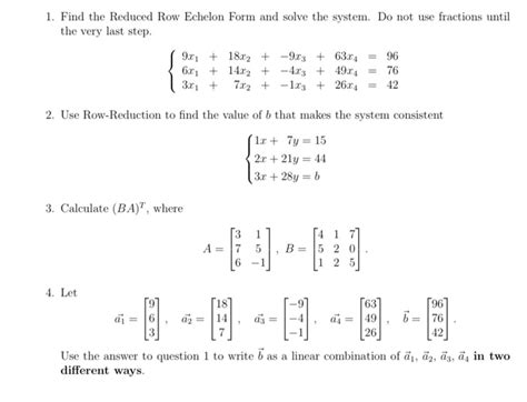 Solved Find The Reduced Row Echelon Form And Solve The Chegg