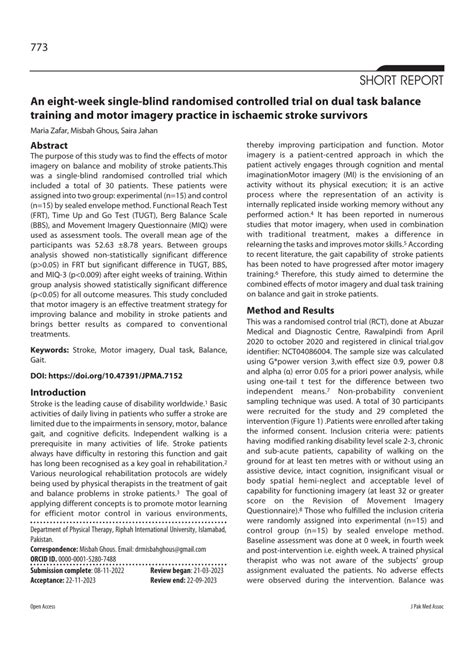 Pdf An Eight Week Single Blind Randomised Controlled Trial On Dual Task Balance Training And