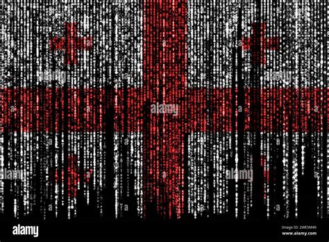 flag of georgia on a computer binary codes falling from the top and