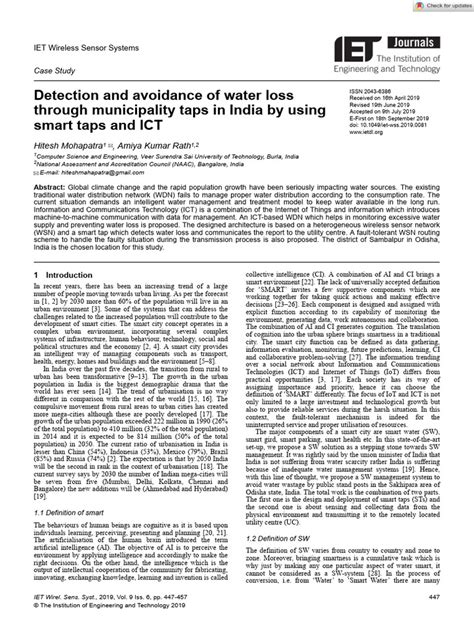 Iet Wireless Sensor Systems 2019 Mohapatra Detection And Avoidance Of Water Loss Through