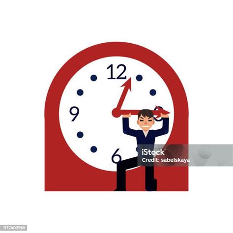 흰색 배경에 고립 된 큰 시계의 분 손을 들고 시간을 중지하려고 사업가 개념에 대한 스톡 벡터 아트 및 기타 이미지 개념 경영자 계획 Istock