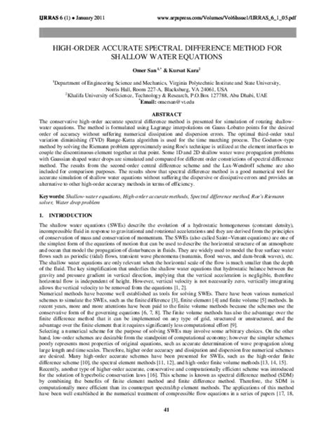 Pdf High Order Accurate Spectral Difference Method For Shallow Water Equations