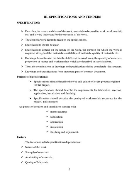 Lecture 3 Specifications And Tenders Pdf Concrete Specification