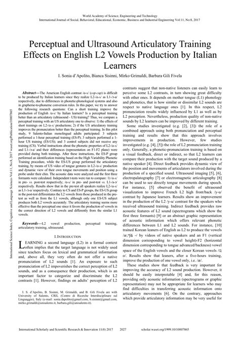 Pdf Perceptual And Ultrasound Articulatory Training Effects On
