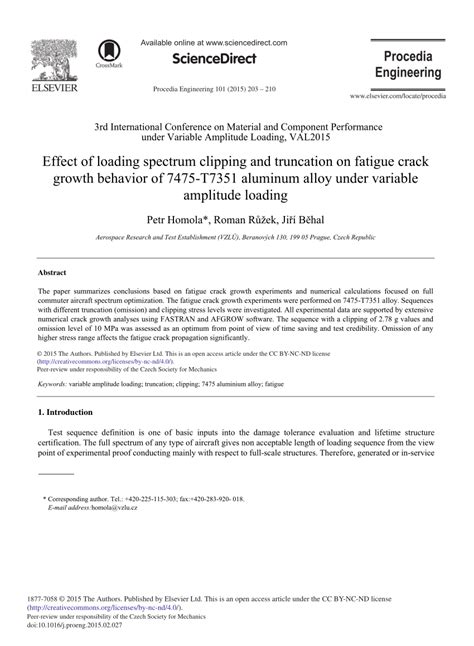Pdf Effect Of Loading Spectrum Clipping And Truncation On Fatigue Crack Growth Behavior Of
