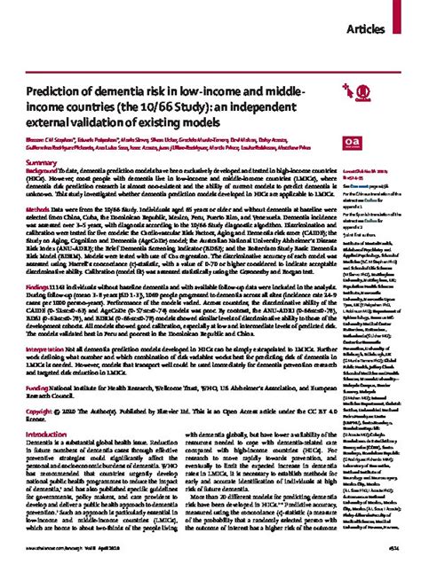 Prediction Of Dementia Risk In Low Income And Middle Income Countries